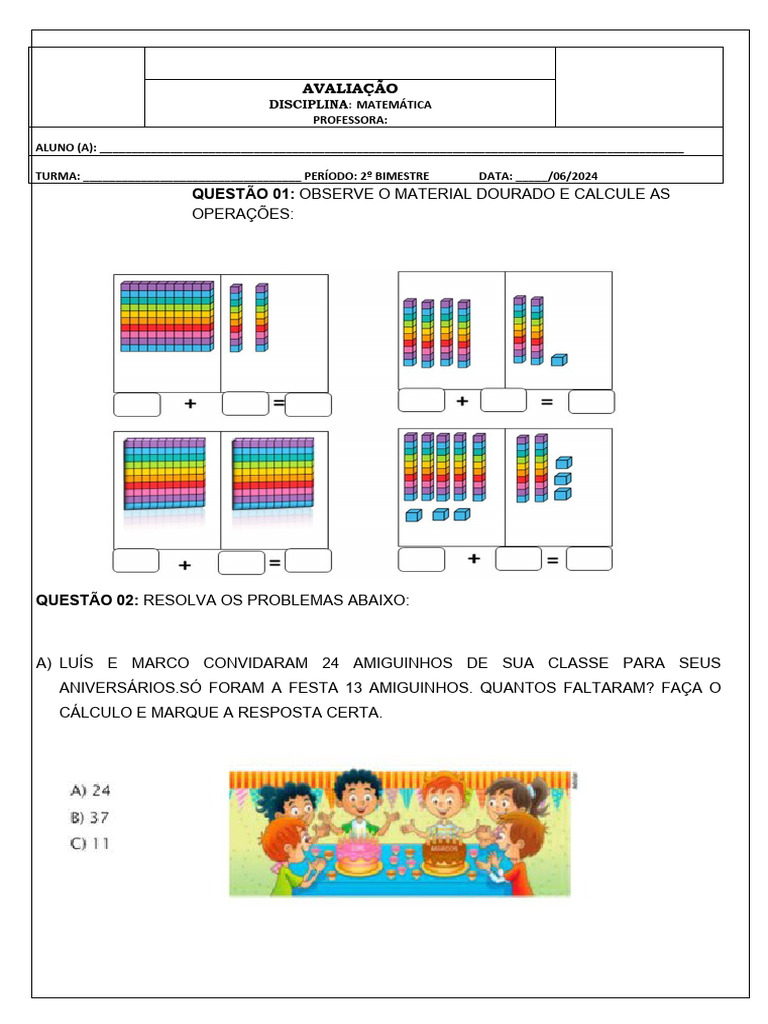 Avaliação De Matemática 2º Bimestre Pdf