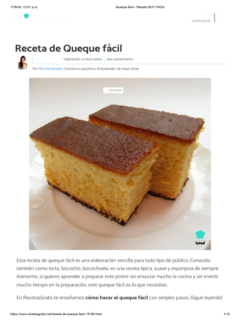 Queque Fácil - Receta MUY FÁCIL | PDF | Postres | Cocina europea