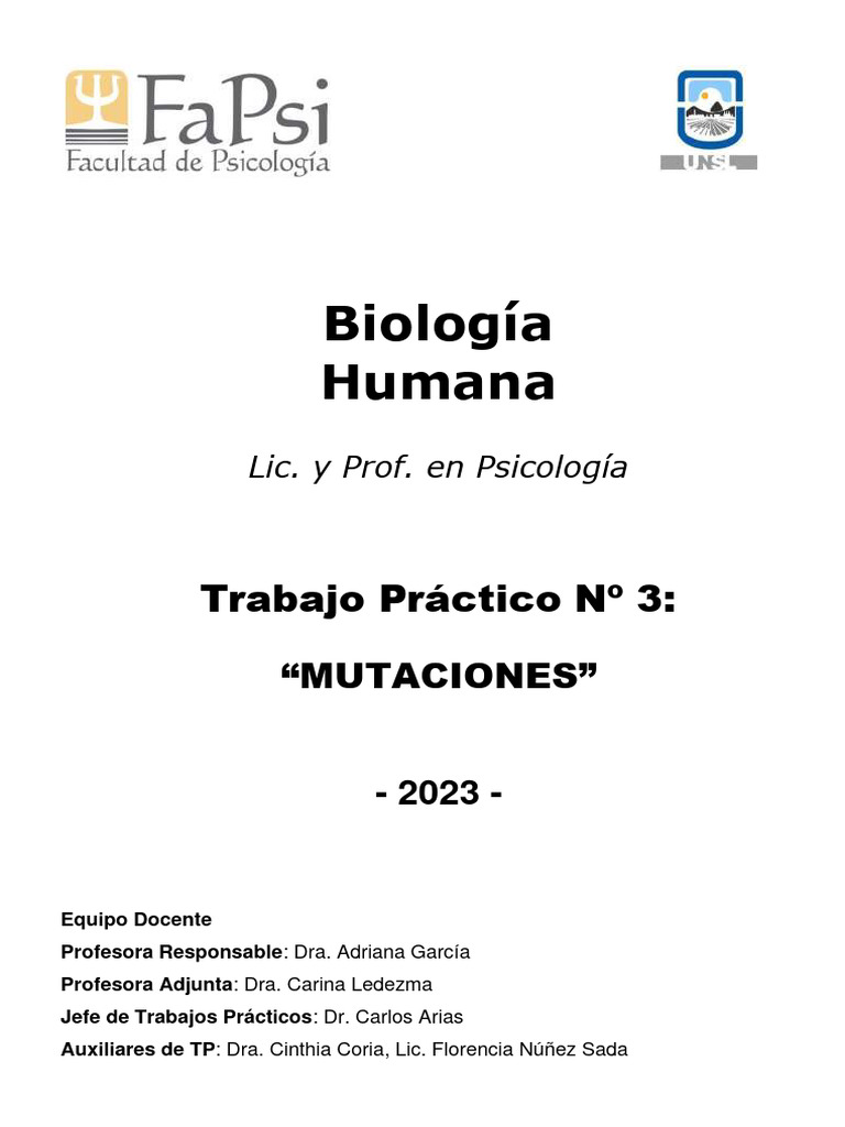 Biología Humana - TP 3. Mutaciones - 2023 | PDF | Alelo | Cigosidad