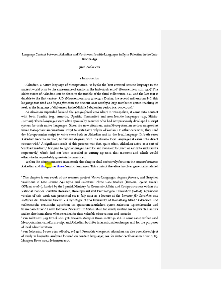 Language Contact Akkadian North West Semitic Languages | PDF ...