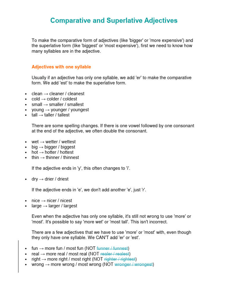 Comparatives VS Superlatives Exercises | PDF | Adjective | Linguistic Morphology
