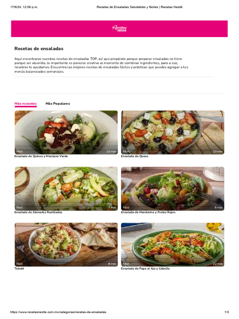Recetas de Ensaladas Saludables y Fáciles - Recetas Nestlé | PDF ...