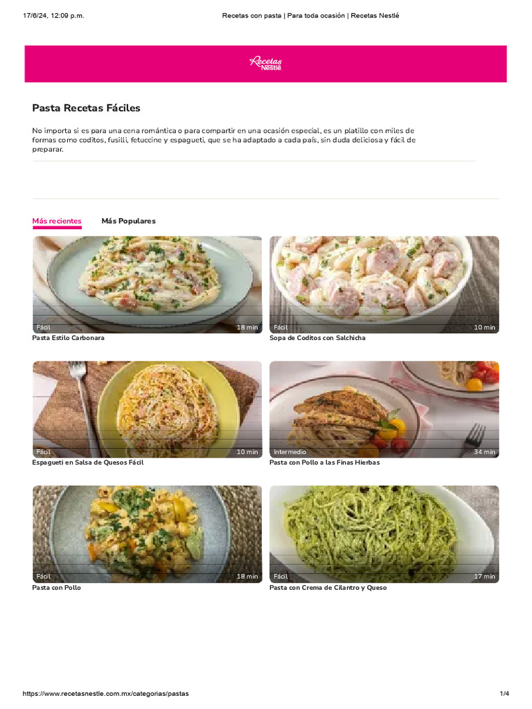 Recetas Con Pasta - para Toda Ocasión - Recetas Nestlé | PDF | Pasta ...