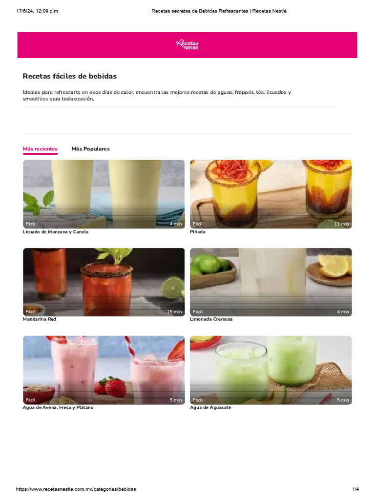 Recetas Secretas de Bebidas Refrescantes - Recetas Nestlé | PDF ...