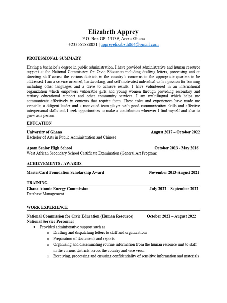 Elizabeth Apprey CV | PDF