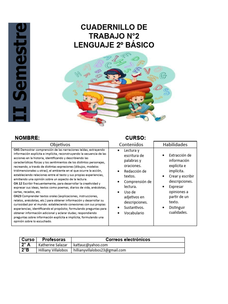 CUADERNILLO 2 Basico II SEMESTRE LENGUAJE | Descargar gratis PDF | Adjetivo