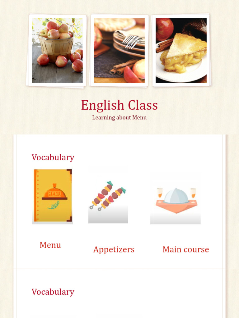 English Class - Menu | PDF | Cooking, Food & Wine | Language Arts ...
