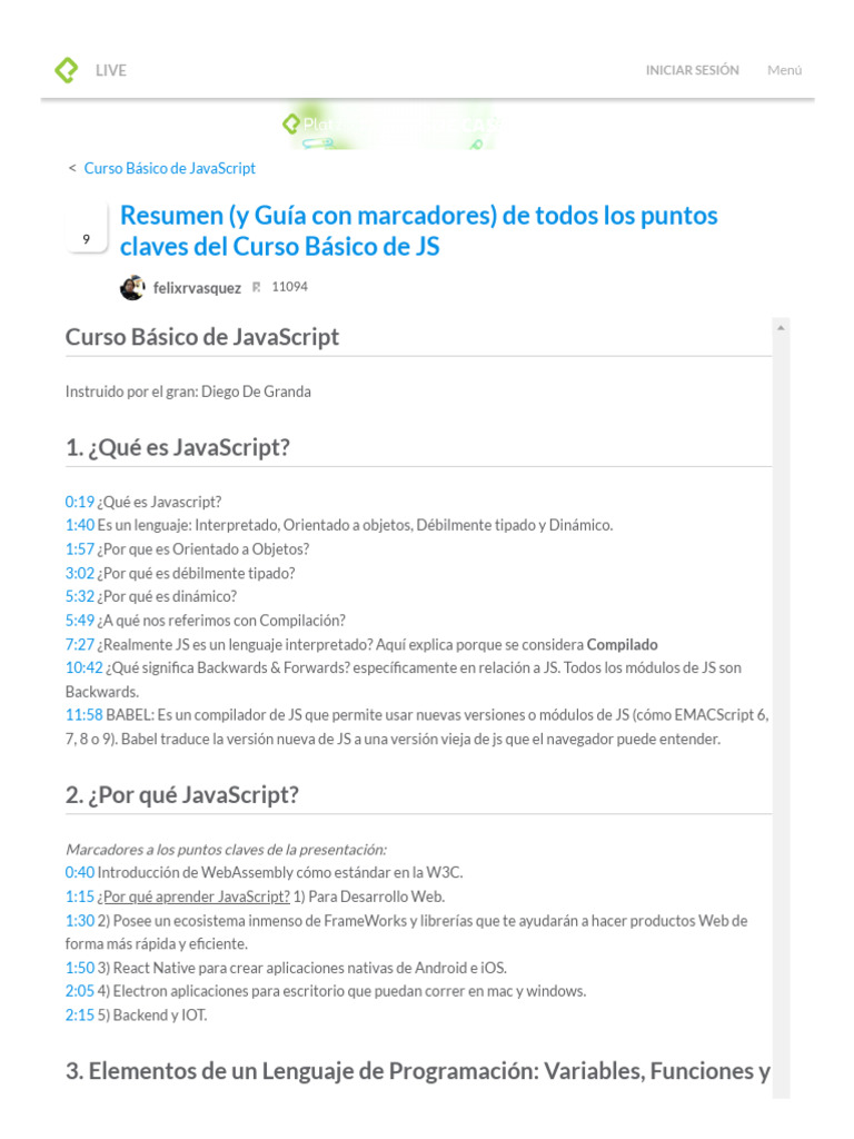 Resumen (y Guía con marcadores) de todos los puntos claves del Curso Básico de JS | Descargar ...