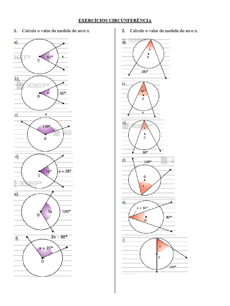 Exercícios Circunferência 9° Ano | PDF