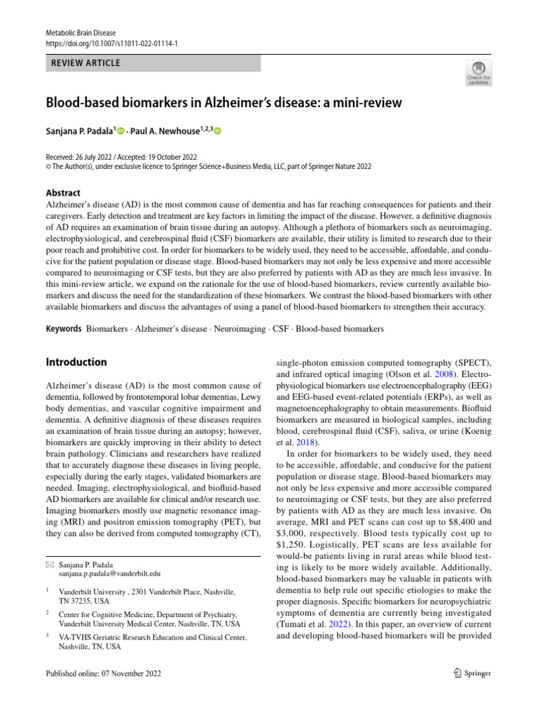 Blood-based biomarkers in Alzheimer's disease - a mini-review (科研通 ... Blood-based biomarkers in Alzheimer's disease - a mini-review (科研通 ...