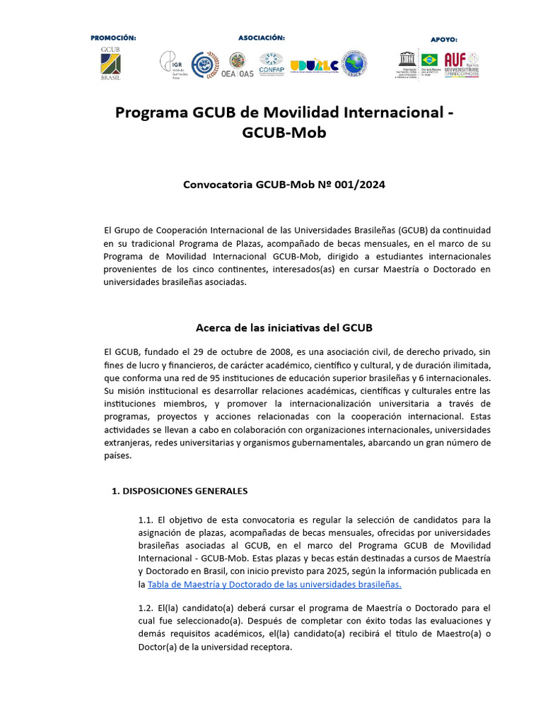 Convocatoria Programa GCUB Mob 001 - 2024 1 - Compressed | PDF | Negocios