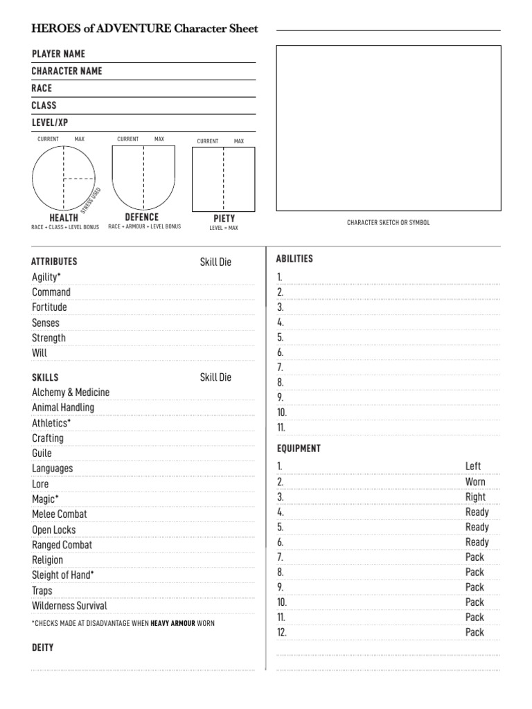 Heroes of Adventure - Blank Character Sheet | PDF | Role Playing Video ...