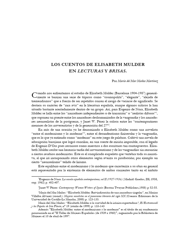 Elisabeth Mulder: Cuentos y Novelas | PDF