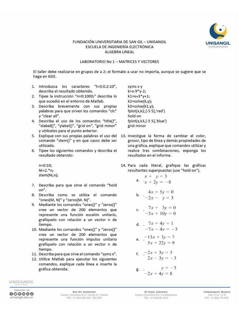 LAB No 1 - MATRICES Y VECTORES | PDF | Matriz (Matemáticas) | Ecuaciones