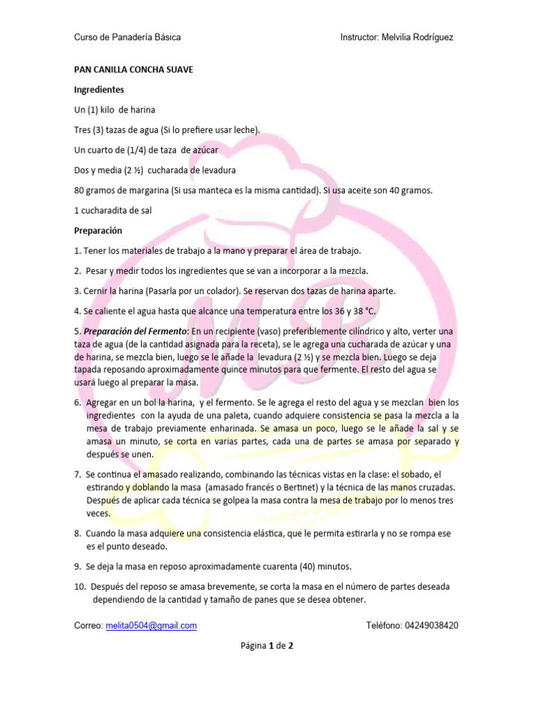 Pan Canilla Concha Suave | PDF | Panes | Preparación de comida y bebida