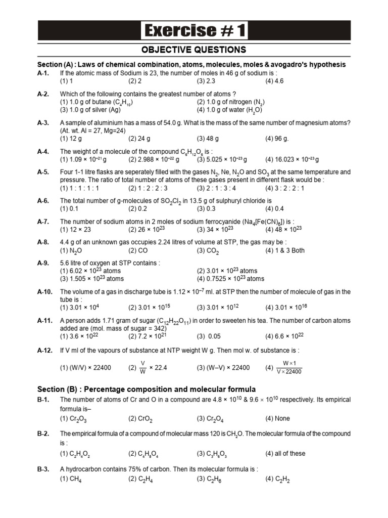 Mole Concept Objective Questions | PDF | Scientific Phenomena | Atoms