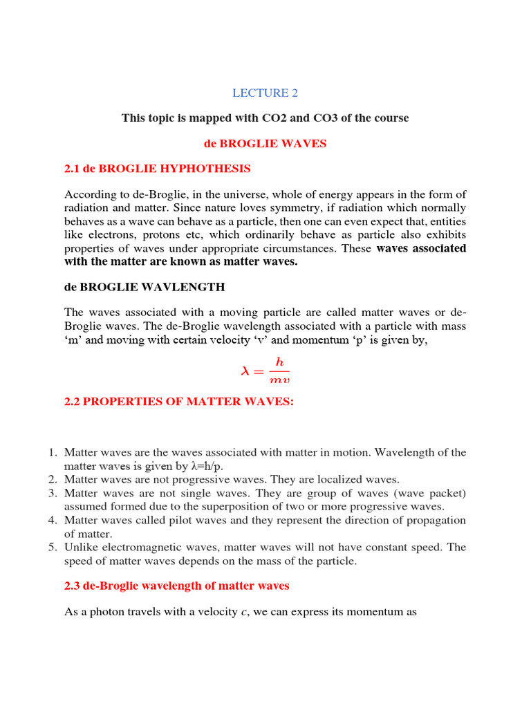 Quantum Mechanics Lecture Notes 2 | PDF | Waves | Wavelength