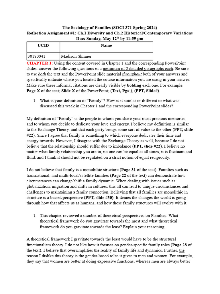 Reflection Assignment #1 - Ch.1 Diversity and Ch.2 Historical - Contemporary Variations | PDF ...