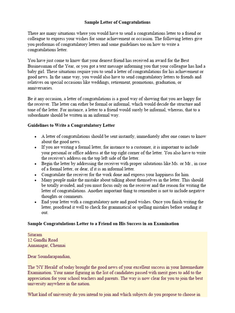 Sample Letter of Congratulations | PDF