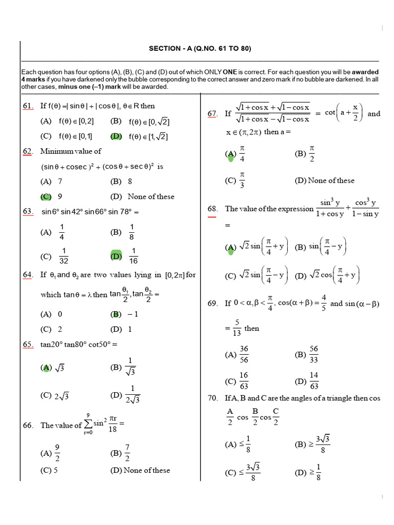 Practice Ques. For T. Ratio | PDF | Trigonometric Functions | Arithmetic