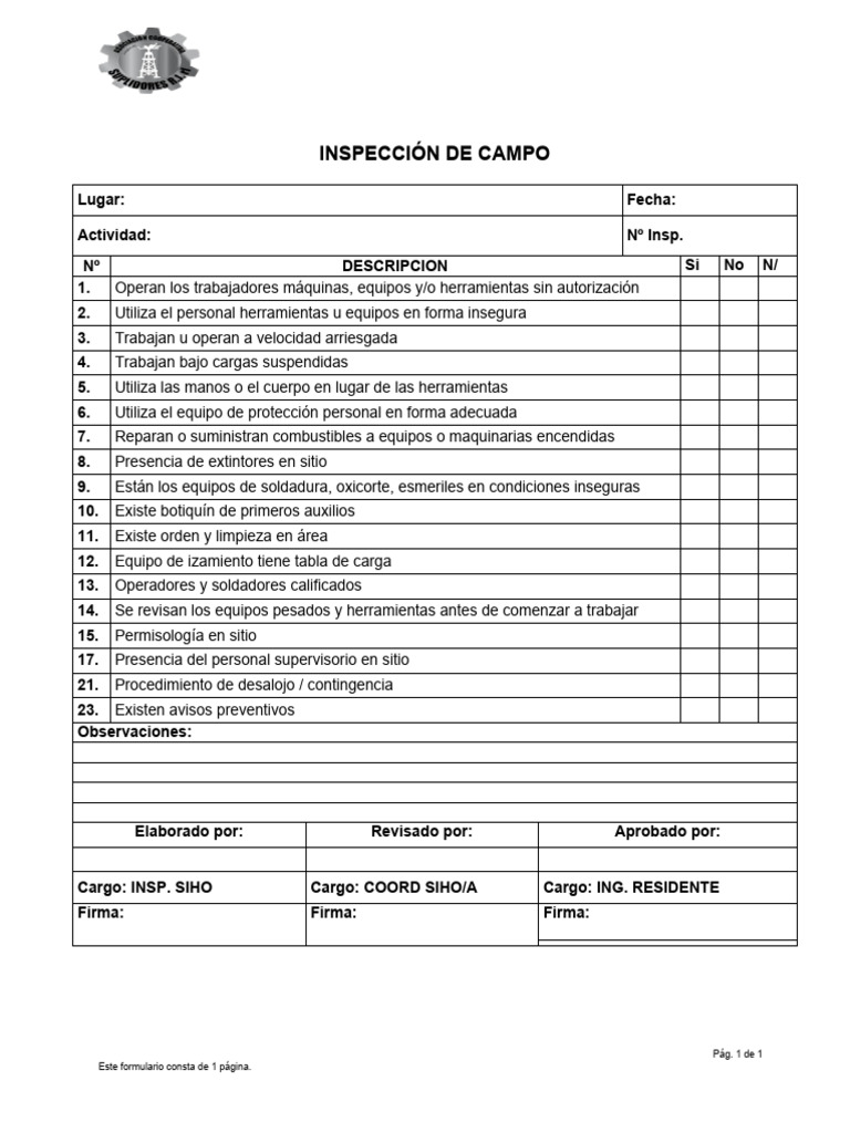 SI-PR0 FORMATO Inspección de Campo | PDF