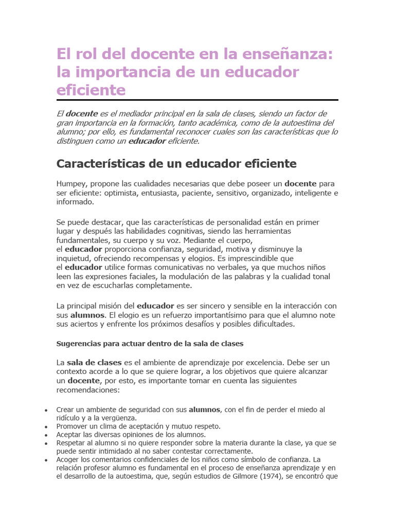 El Rol Del Docente en La Enseñanza | PDF | Aprendizaje | Maestros