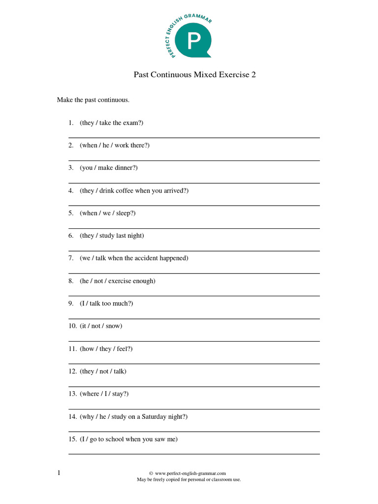 Past Continuous All Forms Mixed Exercise 2 | PDF