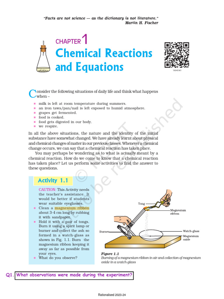 Chemical Reactions and Equations NCERT Hack (Prashant Kirad) | PDF | Chemical Reactions | Redox