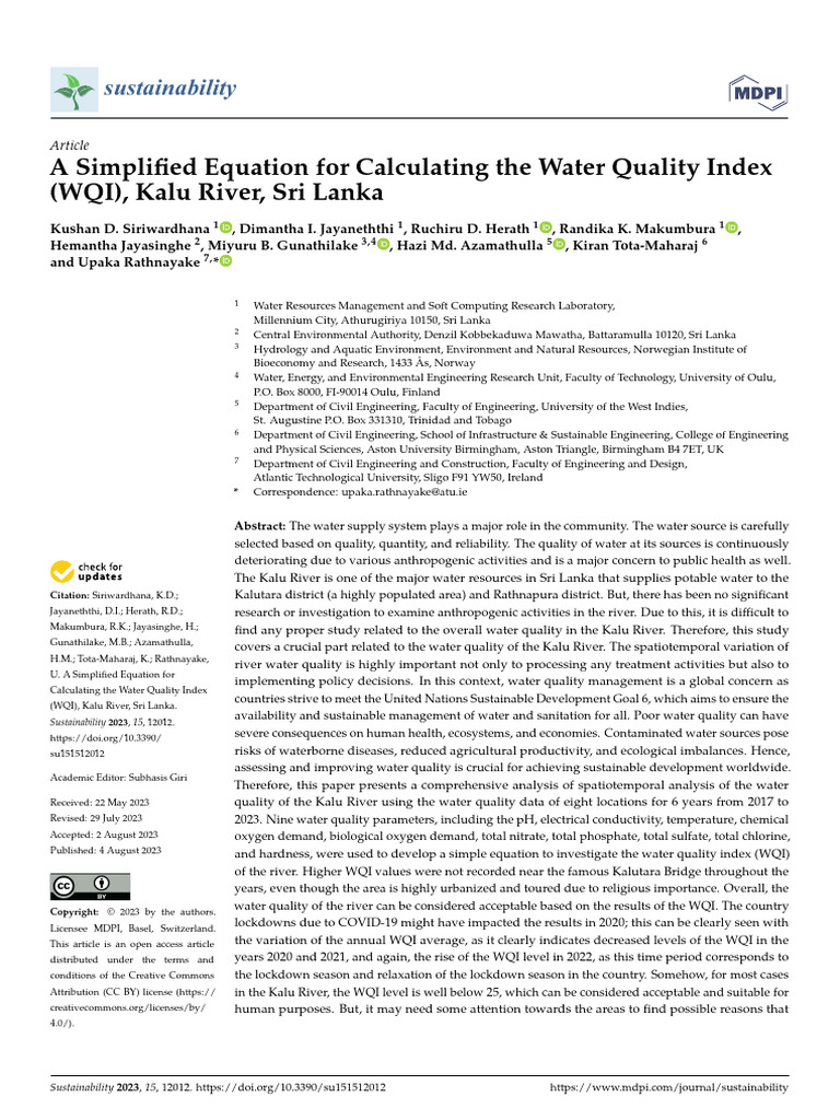 Sustainability 15 12012 | Download Free PDF | Water Quality | Water