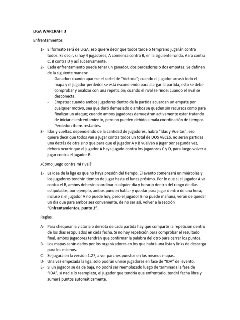 Proyecto Cero, Liga WC3 | PDF