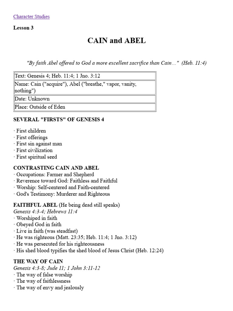 OT Characters - Cain & Abel (Lesson 3) | PDF