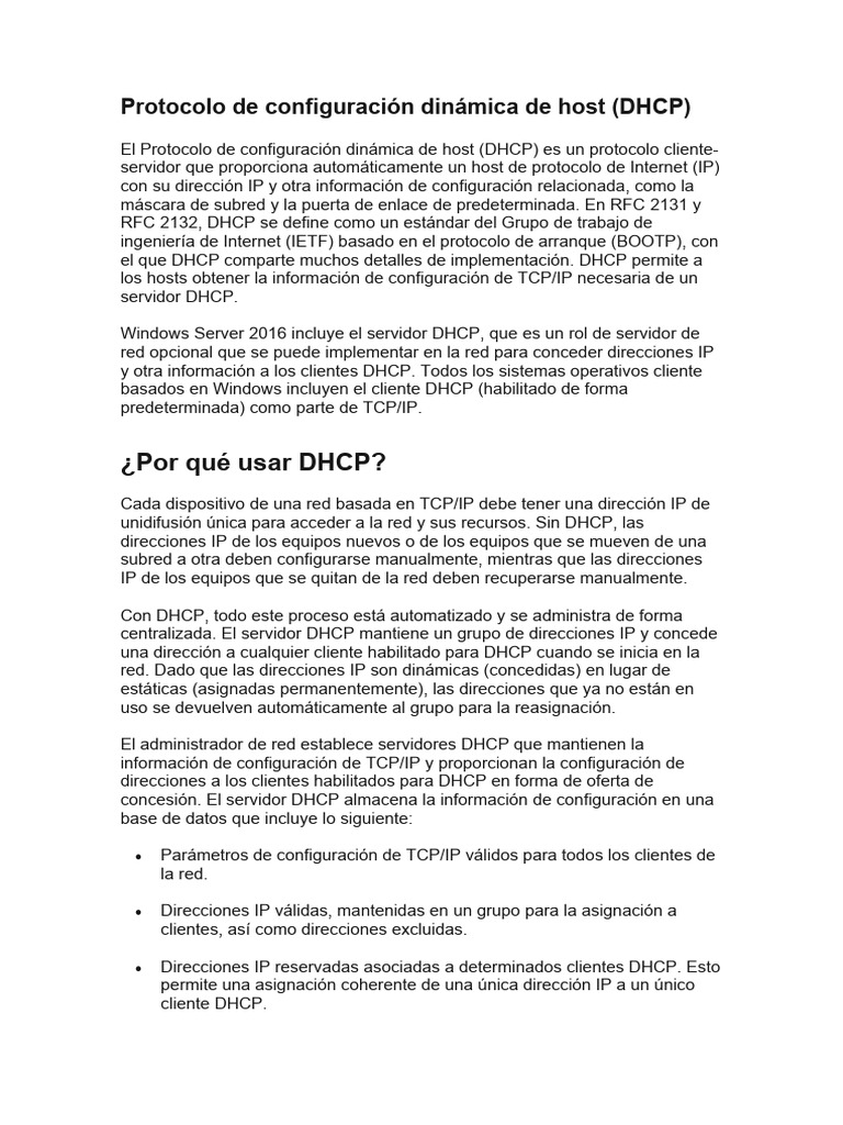 DHCP | PDF | Dirección IP | Transmisión de datos
