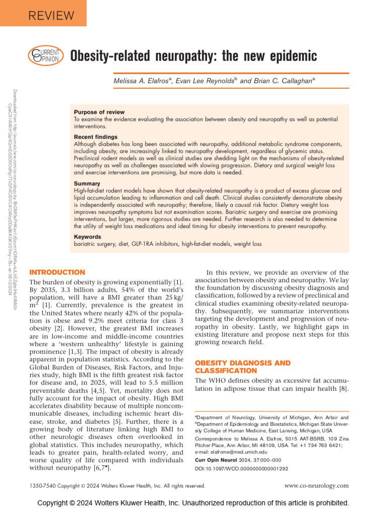 Obesity-related neuropathy - the new epidemic (Elafros et al., 2024) | PDF | Obesity | Body Mass ...
