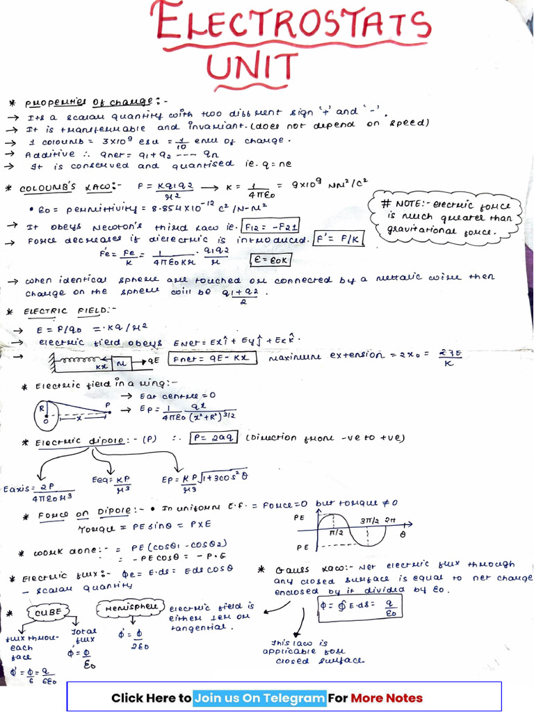 Electric Charges and Field & Electric Potential Formula Notes | PDF