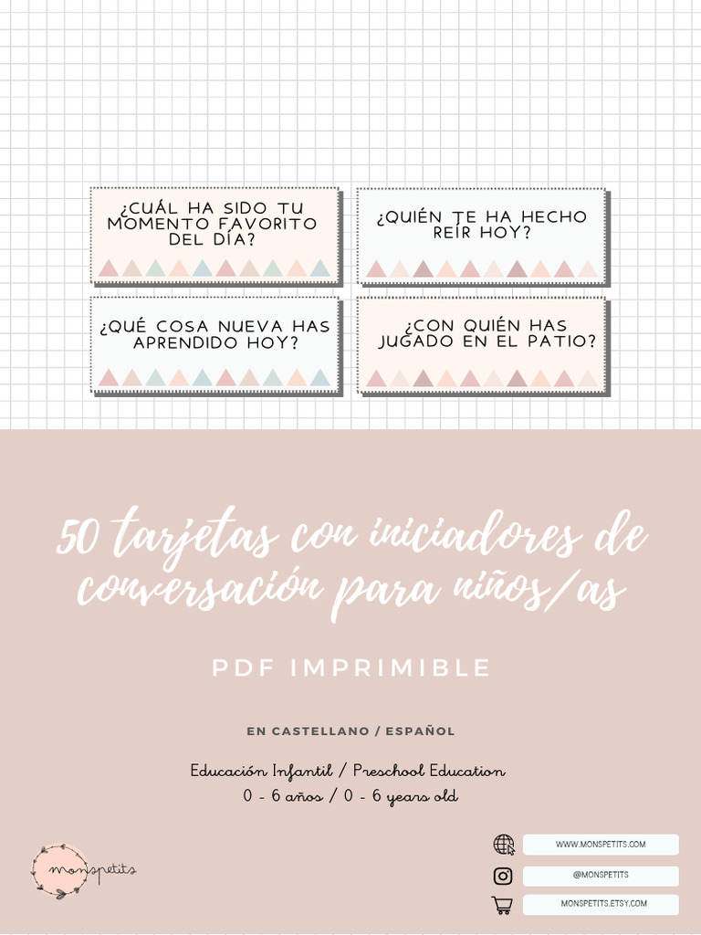 50 Tarjetas Con Iniciadores de Conversación para Niños/as: PDF ...
