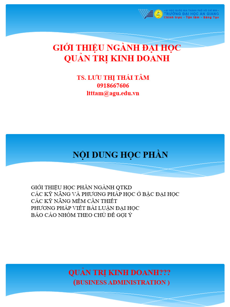 Slide Bai Giang HP Gioi Thieu Nganh QTKD | PDF