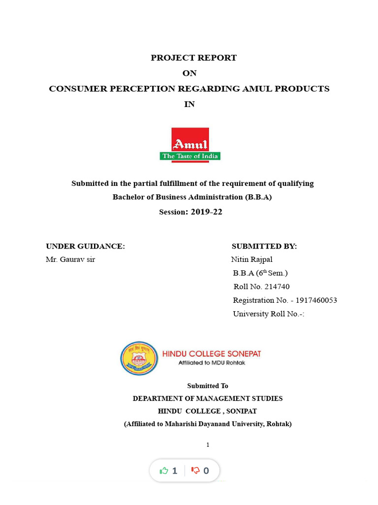 Amul Products Consumer Perception Report | PDF | Brand | Behavior
