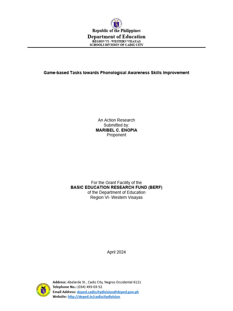Action Research-Phonological Awareness Improvement | PDF | Learning ...