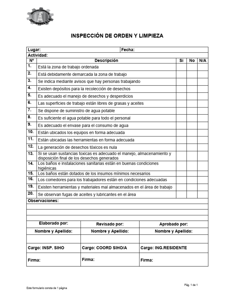 SI-PR0 FORMATO Inspeccion de Orden y Limpieza | PDF | Estudios de idiomas extranjeros | Ciencia ...