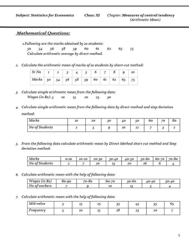 Measures of Central Tendency (AM) | PDF | Arithmetic Mean | Mean