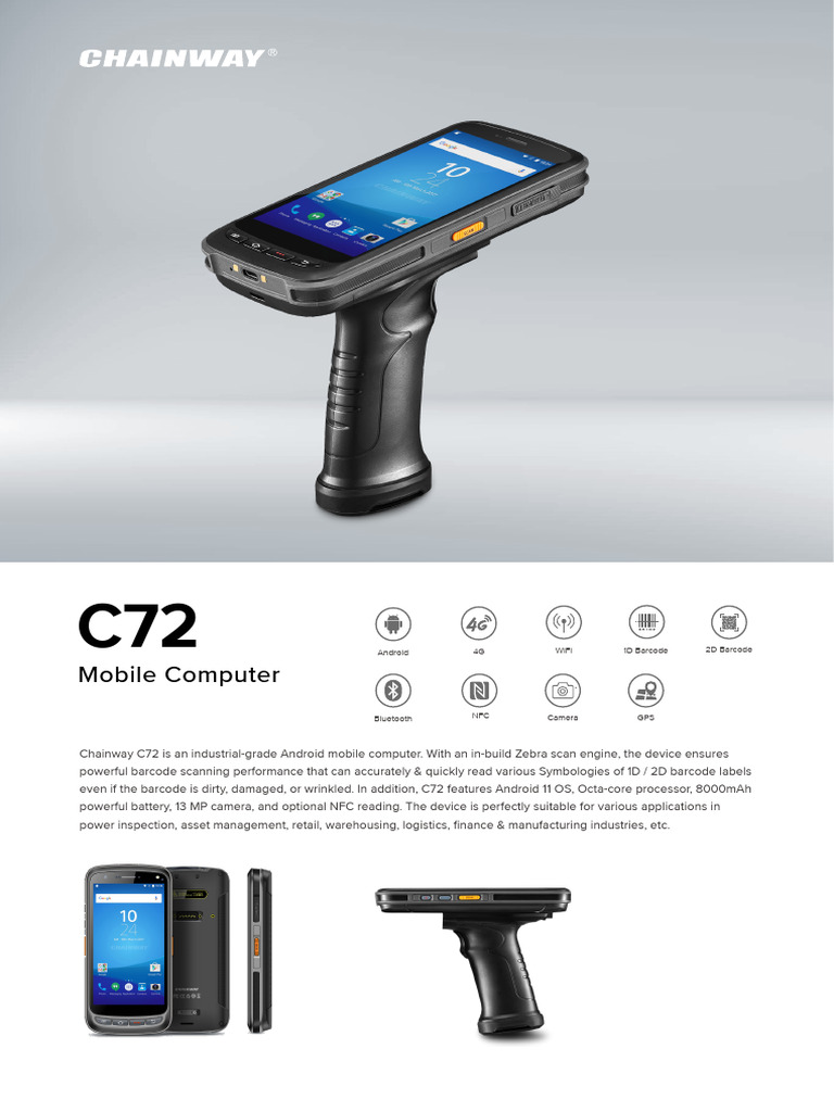 2804 - Chainway C72 Series - Data Sheet Without UHF-En | PDF | Barcode | Android (Operating System)