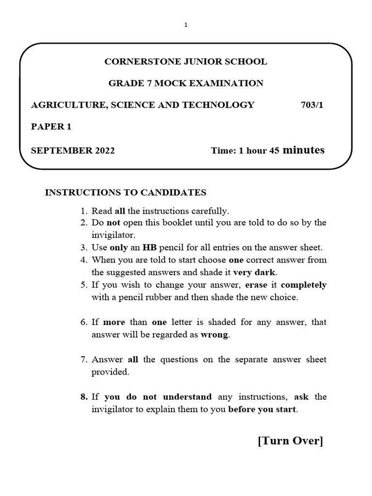Grade 7 Agriculture Mock Exam 2022 | PDF | Soil | Agriculture
