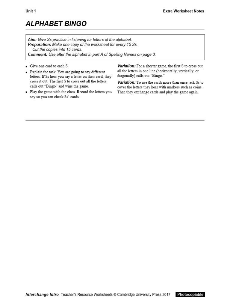 Interchange5thEd IntroLevel Unit01 Extra Worksheet | PDF