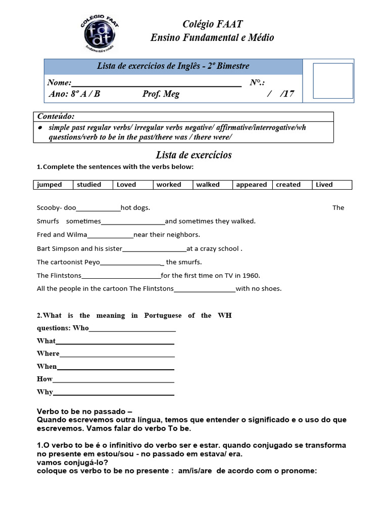 Atividade Simple Past (1) | Download Free PDF | English Language ...