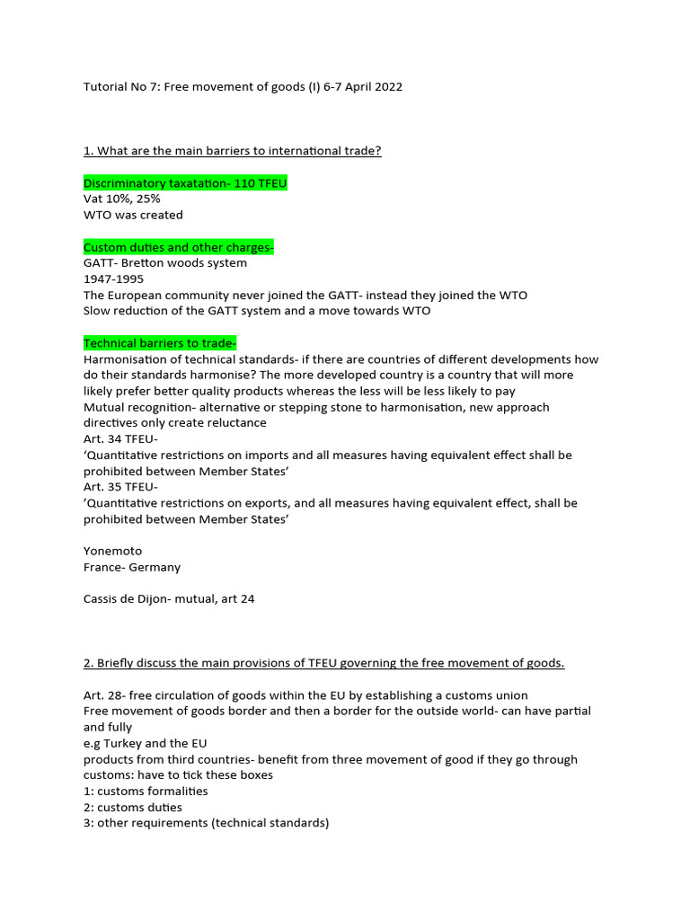 Eu Tutorial 7 | PDF | Customs | World Trade Organization