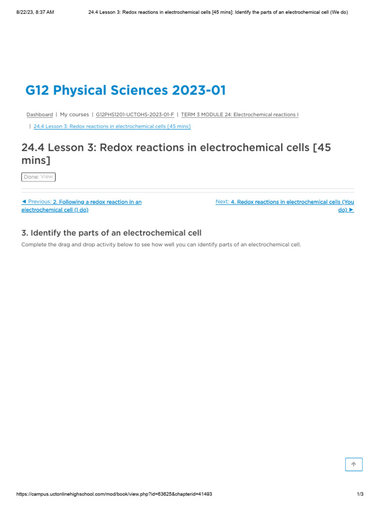 24.4 Lesson 3 - Redox Reactions in Electrochemical Cells (45 Mins ...