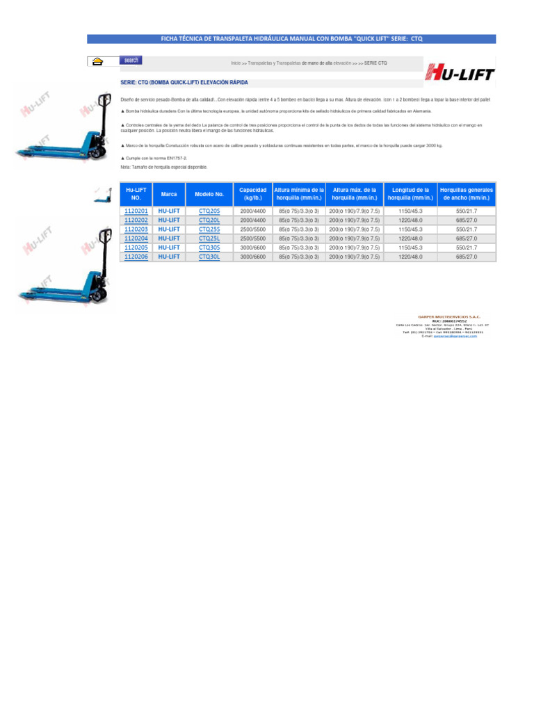CTQ 20-25 - 30 (Bomba Quick Lift) Ficha Técnica de | PDF