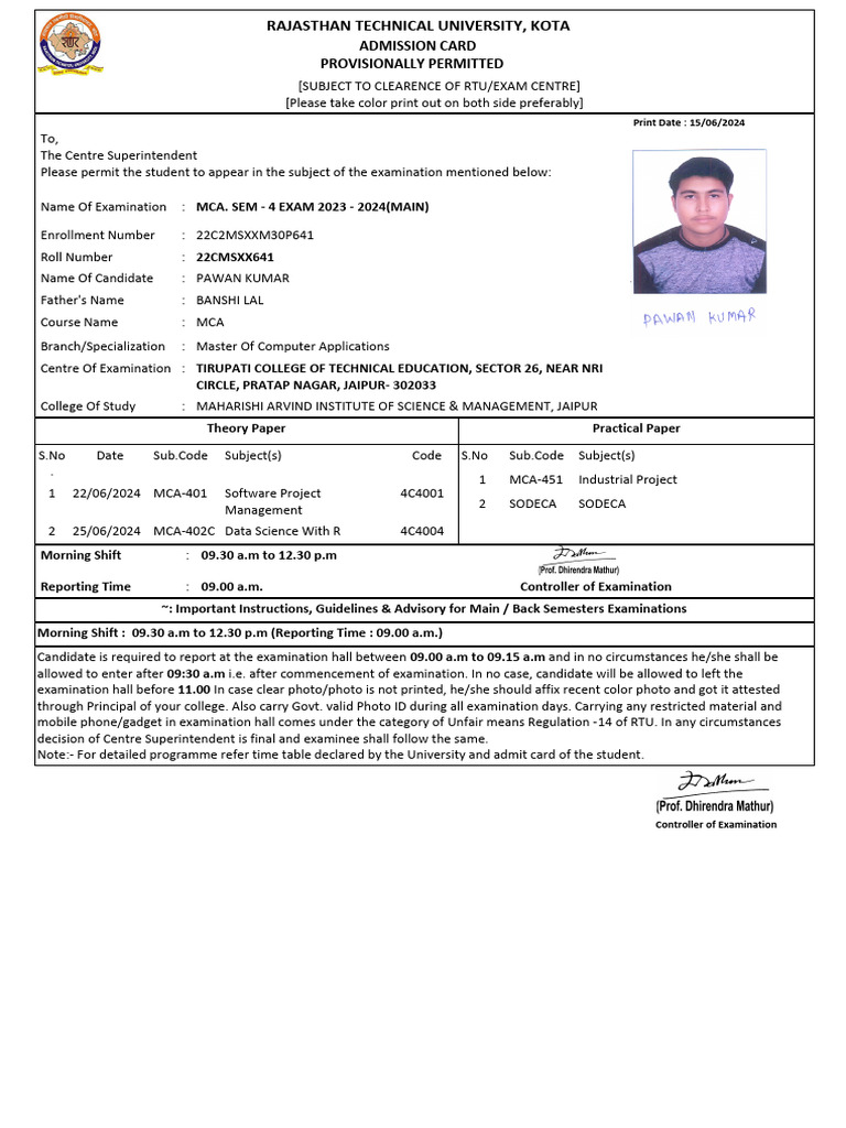 Admit Card 20240615115848573 | PDF | Computing
