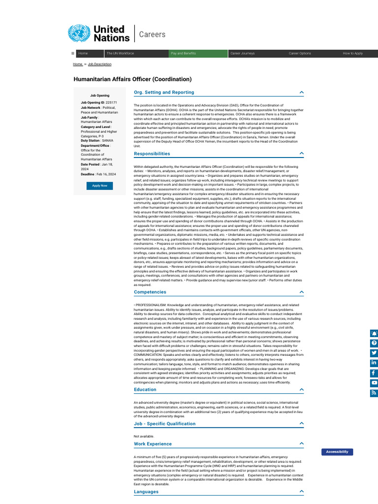 Humanitarian Affairs Officer (Coordination) - OCHA | PDF | Emergency Management | United Nations