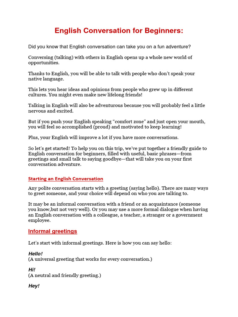 English Conversation For Beginners | PDF | Question | English Language